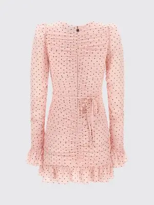 ROTATE BY BIRGER CHRISTENSEN Padded Shoulder Polka Dot Mini Sheath Dress In Jersey - Pink