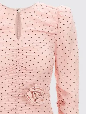 ROTATE BY BIRGER CHRISTENSEN Padded Shoulder Polka Dot Mini Sheath Dress In Jersey - Pink