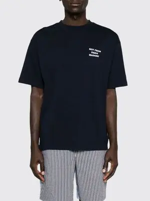 Drole De Monsieur Crewneck Cotton T-shirt With Logo And Slogan Print - Blue