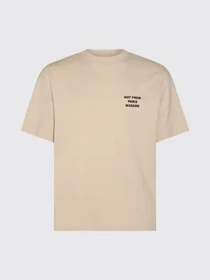 Drole De Monsieur Crewneck Cotton T-shirt With Logo And Slogan Print - Mastic