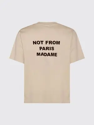 Drole De Monsieur Crewneck Cotton T-shirt With Logo And Slogan Print - Mastic