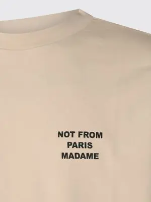 Drole De Monsieur Crewneck Cotton T-shirt With Logo And Slogan Print - Mastic