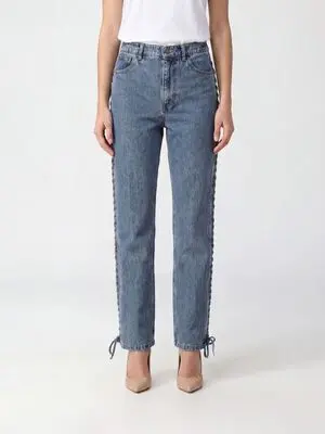 ROTATE BY BIRGER CHRISTENSEN High-waisted Straight Jeans In Denim With Woven Straps - Blue