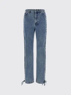 ROTATE BY BIRGER CHRISTENSEN High-waisted Straight Jeans In Denim With Woven Straps - Blue