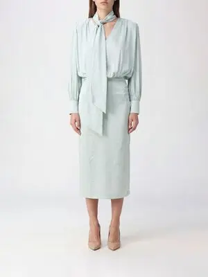 ROTATE BY BIRGER CHRISTENSEN Recycled Satin Midi Sheath Dress With Scarf Neck - Blue