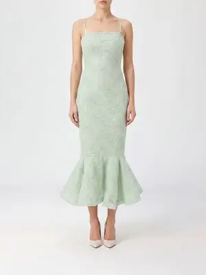 ROTATE BY BIRGER CHRISTENSEN Floral Pattern Midi Cocktail Dress With Square Neck - Green