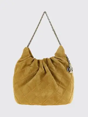 Tory Burch Fleming Quilted Calfskin Leather Mini Bag With Double T Logo - Beige