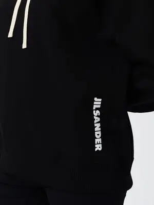 JIL SANDER Relaxed-fit Cotton Hoodie With Drawstring Hood And Contrast Logo - Grey