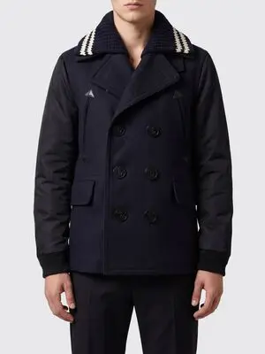 Dsquared2 Double-breasted Wool Blend Peacoat With Ribbed Lapel Collar - Blue