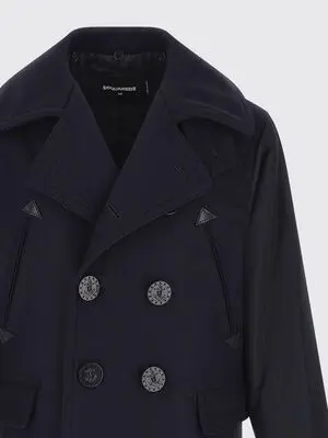 Dsquared2 Double-breasted Wool Blend Peacoat With Ribbed Lapel Collar - Blue