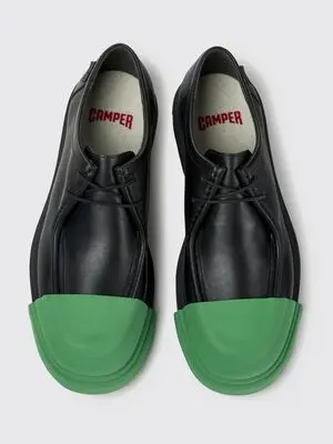 Camper Smooth Calfskin Leather Derby Shoes With Rubber Toe Reinforcement - Black