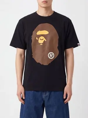 A BATHING APE Cotton T-shirt With Graphic Print And Dropped Shoulders - Black