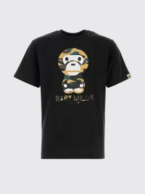 A BATHING APE Cotton T-shirt With Front Graphic Logo Print - Black