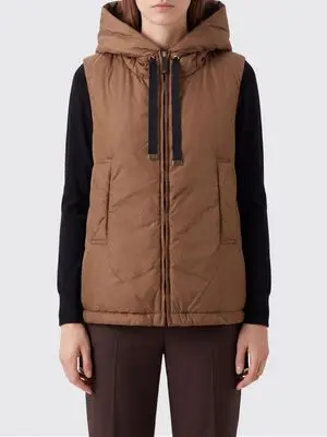 Max Mara Padded Technical Fabric Vest With Drawstring Hood - Brown