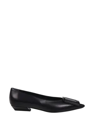 ROGER VIVIER Gommettine Bovine Leather Ballet Flats With Logo Buckle - Black