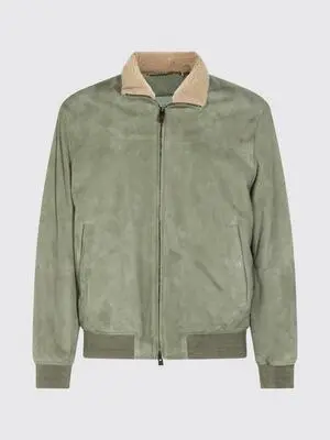 Canali Suede Leather Bomber Jacket With Fur Collar And Elasticated Hem