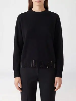 Fabiana Filippi Virgin Wool, Silk, And Cashmere Crewneck Jumper With Monili - Blue