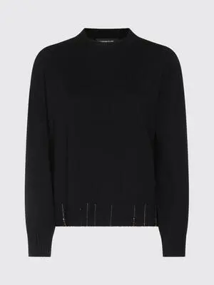 Fabiana Filippi Virgin Wool, Silk, And Cashmere Crewneck Jumper With Monili - Blue