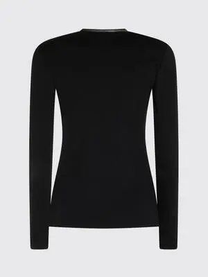 Fabiana Filippi Long-sleeved V-neck T-shirt In Cotton With Contrast Trims - Blue