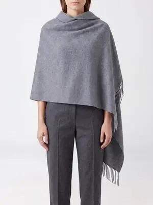 Fabiana Filippi High-neck Wool Cape With Concealed Closure And Fringes - Grey