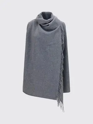 Fabiana Filippi High-neck Wool Cape With Concealed Closure And Fringes - Grey