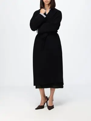 Max Mara S Virgin Wool Long Robe Coat - Black