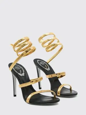 Rene Caovilla Juniper 105 Leather Sandals With Spiral Strap And Glitter Sole