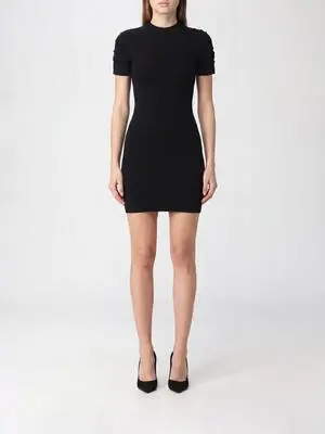 Alexander Wang Sheath Mini Dress With Ruched Shoulders And Contrast Logo - Black