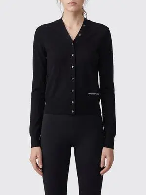 Alexander Wang V-neck Wool Cardigan With Contrast Logo - Black