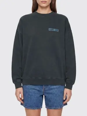 ANINE BING Cotton Crewneck Sweatshirt With Relaxed Fit And Back Logo Graphic - Black