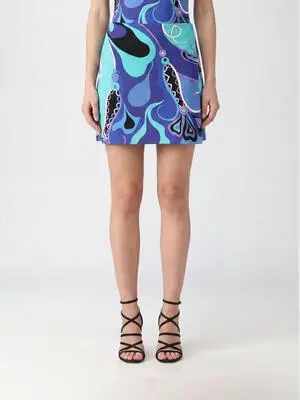 Emilio Pucci Abstract Print Silk Pencil Mini Skirt With Contrast Logo - Blue