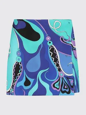 Emilio Pucci Abstract Print Silk Pencil Mini Skirt With Contrast Logo