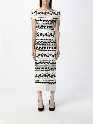 Alberta Ferretti Off-the-shoulder Midi Dress With Ethnic Pattern