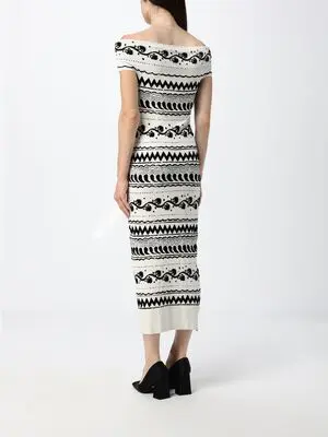 Alberta Ferretti Off-the-shoulder Midi Dress With Ethnic Pattern