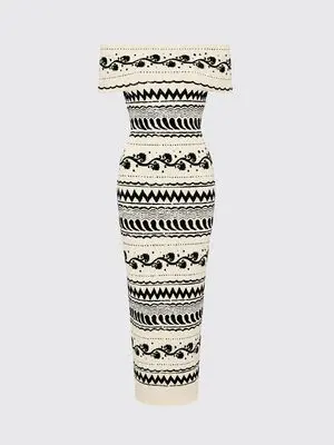 Alberta Ferretti Off-the-shoulder Midi Dress With Ethnic Pattern