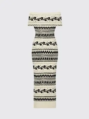 Alberta Ferretti Off-the-shoulder Midi Dress With Ethnic Pattern