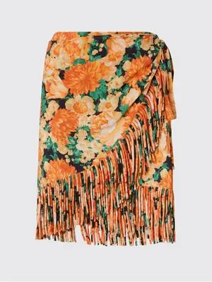 Pinko Floral Embroidered Viscose Wrap Mini Skirt With Fringes - Multicolor