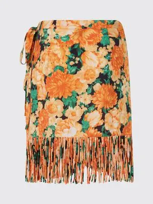 Pinko Floral Embroidered Viscose Wrap Mini Skirt With Fringes - Multicolor