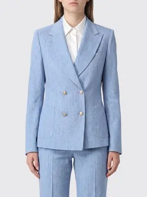 Tagliatore Double-breasted Blazer In Linen And Cotton Blend With Peak Lapels - Blue