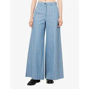 ME+EM Striped Wide-leg Cotton Trousers
