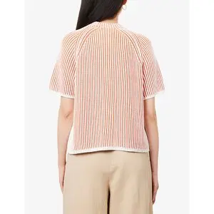 ME+EM Contrast-rib Short-sleeve Cotton Cardigan