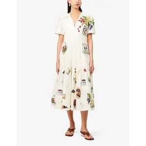 Farm Rio Country Table" Printed Cotton Midi Dress