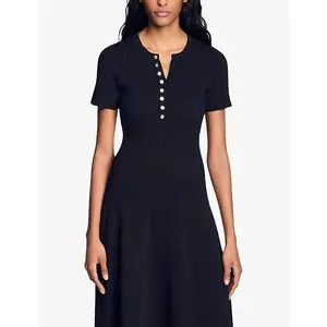Sandro Round-neck Ribbed-knit Stretch-woven Maxi Dress