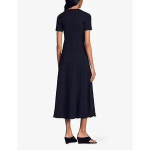 Sandro Round-neck Ribbed-knit Stretch-woven Maxi Dress