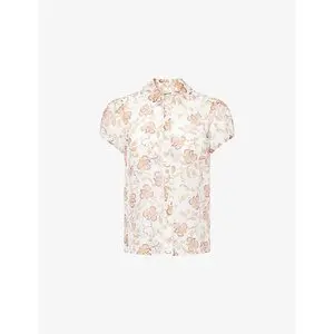 ME+EM Paisley-print Short-sleeve Cotton And Silk-blend Blouse - Light Cream/multi