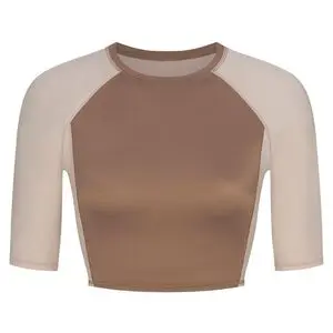 NIKESKIMS Shine Padded 1/2-sleeve Crop Top 'truffle/stone - Tan