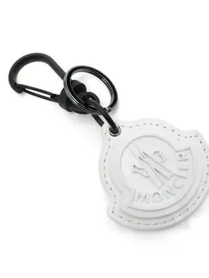 Moncler Embossed Logo Leather Keyring - White