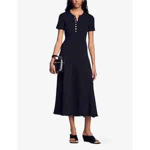 Sandro Ribbed-knit Maxi Dress With Short Sleeves