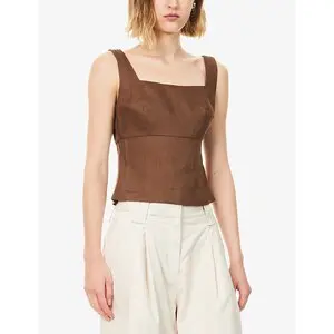 REFORMATION Clarence Square-neck Linen Top
