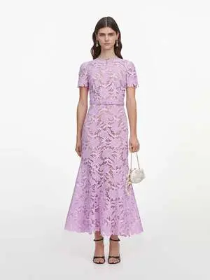 SELF-PORTRAIT Lace Fitted Mini Dress With Removable Belt And Lining - Lilla